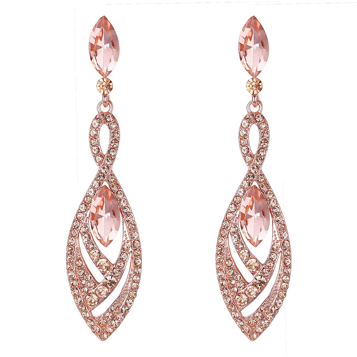 BriLove Fashion Dangle Earrings for Women Crystal Gorgeous Twisted Dual Teardrop Chandelier Earrings Peach Morganite Color Rose-Gold-Toned.