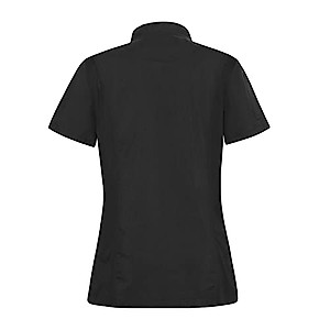 Lazzar Women's Chef Coat | Short Sleeves | Dryfit, Lightweight | Concealed Zipper With Flap | Thermometer & Instrument Pockets (Black, Large)
