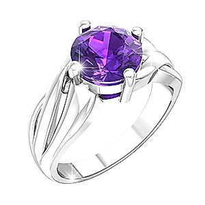Belinda Jewelz Womens 925 Sterling Silver Ring Rhodium Plated 8mm Solitaire Round Cut Birthstone Size 10 Amethyst Gemstone Band Jewelry Gift for Party Wedding Engagement