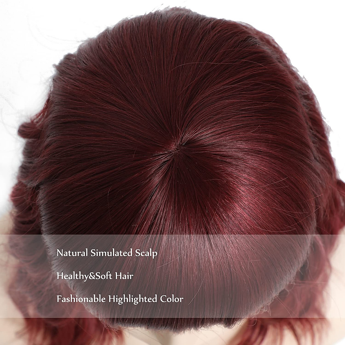 Red Burgundy Short Wavy Wigs with Bangs for Women, Wine Red Curly Shoulder Length, Bob Wigs for Women, Heat Resistant Fiber Natural Wigs for Daily Using