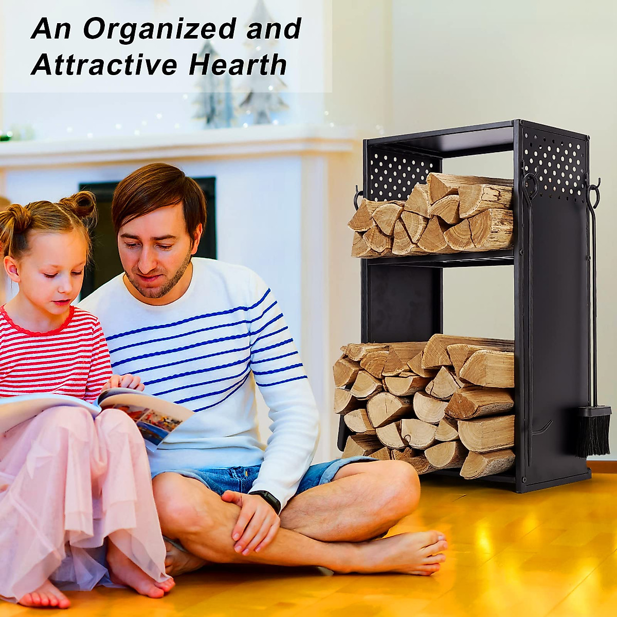 WILLOW WEAVE Firewood Rack Log Holder Wood Storage Rack 2 Layers Space-Saving Design with 4 Pieces Basic Heavy Duty Tools Easy to Put Together Great Use for Indoor Fireplace and Outdoor Firepit