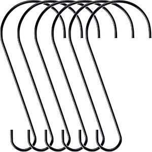 Hotop 6 Pieces Heavy Duty Big S Hooks Bird Feeder Hook Rustproof Stainless Steel Hooks Garden Hook Tree Branch Hook for Kitchen, Bird House, Plants, Baskets, Lanterns and Bicycles(Black,12 Inch)