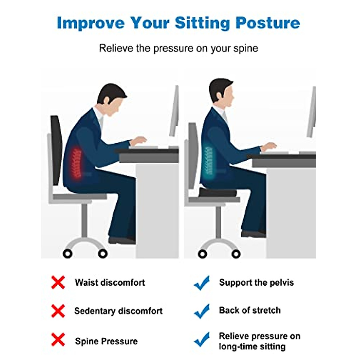 anngrowy Seat Cushion Office Chair Cushion Car Seat Cushion for Back Tailbone Pain Relief Wheelchair Cushions Butt Pillow Cushion Memory Foam Coccyx Cushion for Computer Office Chair Car Seat Driver