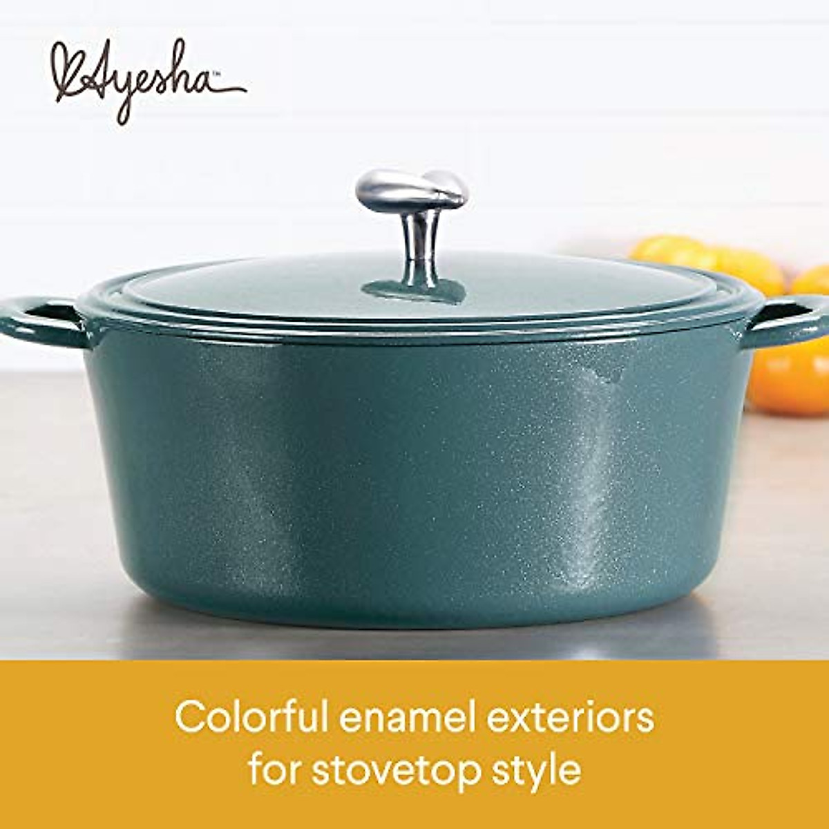 Ayesha Curry Cast Iron Enamel Casserole Dish/ Casserole Pan / Dutch Oven with Lid - 6 Quart, Twilight Teal