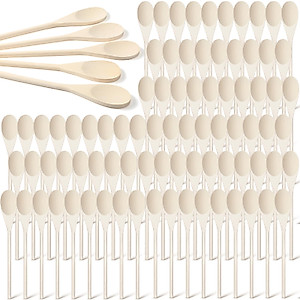 Mifoci 150 Pack 12 Inches Long Wooden Spoons for Cooking Long Handle Wood Spoons Kitchen Honey Spoons Mixing Stirring Tasting Serving Utensils Puppets for Eating Cooking Baking Crafts