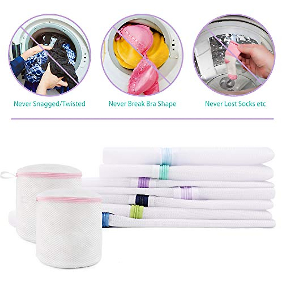 Wanapure 9Pcs Mesh Laundry Bag for Delicates, Lingerie Bags for Laundry - (1 Large & 4 Medium & 2 Small & 2 Bra Bags) for Garment, Underwear, Sock, Baby Clothes, Sweater, Travel, Washing Machine