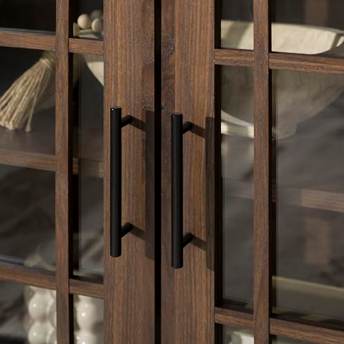 Walker Edison Classic Glass Door Universal TV Stand for TV's up to 64" Flat Screen Living Room Storage Cabinet Doors and Shelves Entertainment Center, 16"D x 58"W x 33"H, Dark Walnut