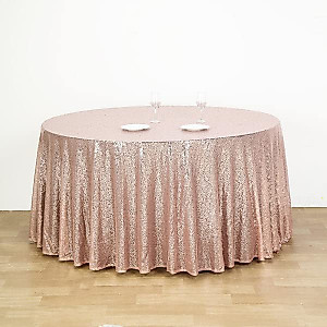 Tableclothsfactory 132" Wholesale Premium Table Cover Sparkly Sequin Round Tablecloth for Wedding Banquet Party Home Decor - Rose Gold