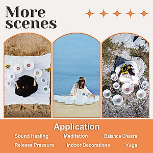 CVNC 432HZ 7-12 Inch Chakra Symbol Design Frosted Quartz Crystal Singing Bowl with 2 PCS Travel Carry Case Bag for Sound Healing