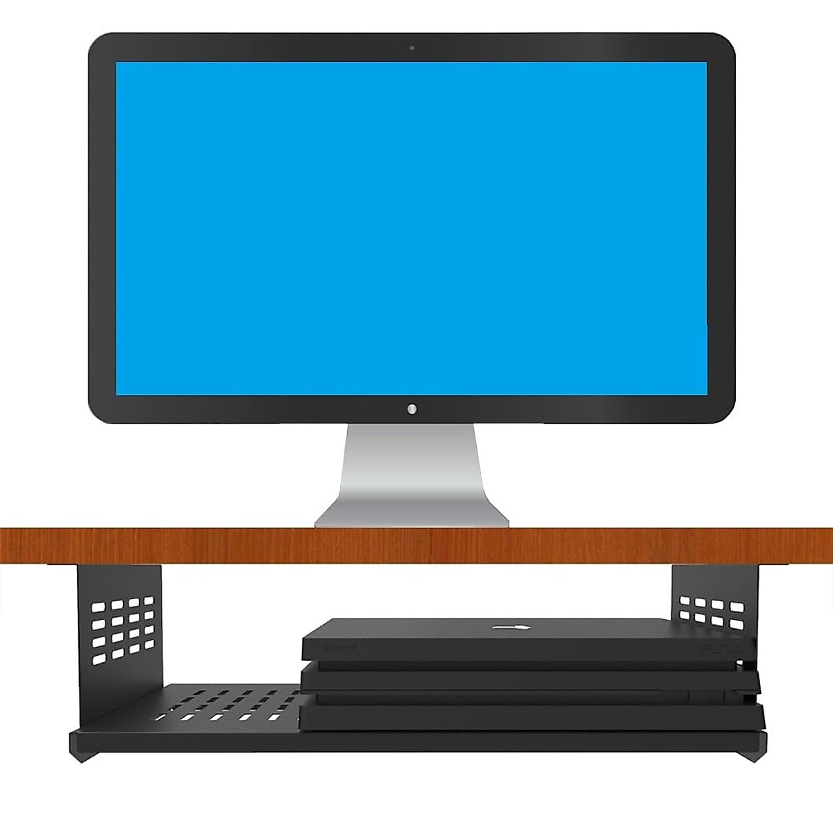 JINGCHENGMEI Under Desk Computer Mount for Small Form Factor SFF Computers and PCs, Product Using Space 17.3" x H 4" x D 12", Compatible with Playstation 4, PS4 Slim, PS4 Pro for Under Desk Gaming