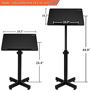 Bonnlo Classic Lectern Podium Stand, Height Adjustable Church Classroom Lecture, Portable Presentation Concert Podium, Multi-Function Reading or Laptop Desk with Edge Stopper, Black