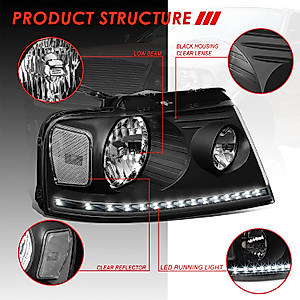 Auto Dynasty LED DRL Headlights Assembly Compatible with Lincoln Mark LT 2006-2008 Ford F-150 2004 2005 2006 2007 2008, Driver and Passenger Side, Black Housing Clear Lens