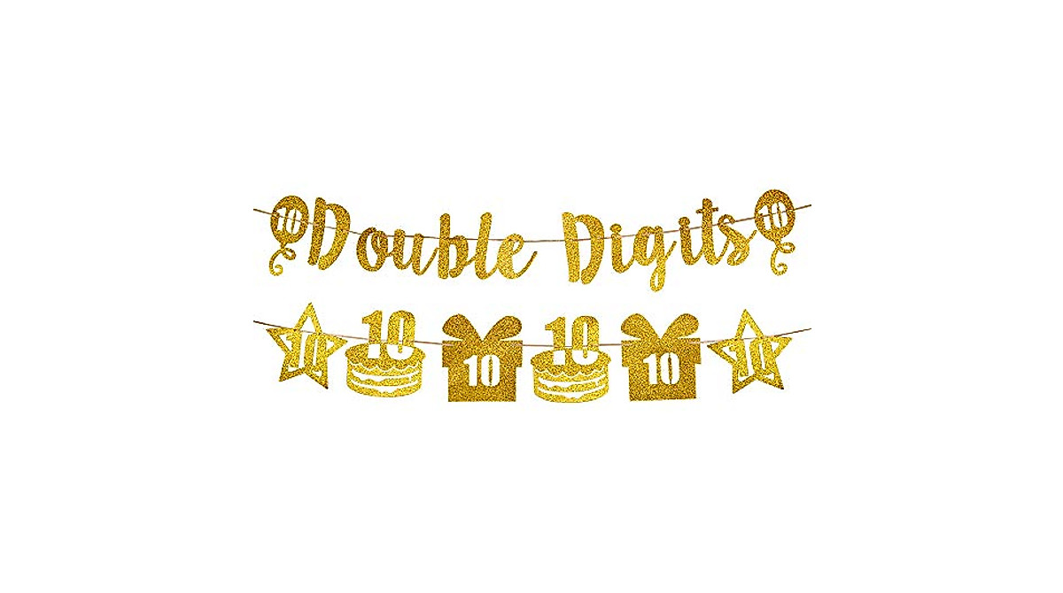 10th Birthday Party Decorations - Gold Double Digits Banner
