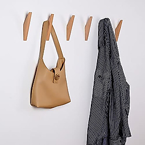 FDHUIJIA Wood Wall Hooks, 6Pack Coat Hooks Wall Mounted | Rustic Wooden Hooks Heavy Duty Robe Hook Hat Rack (Beech)