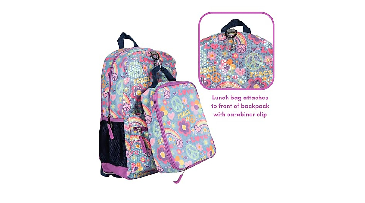 Retro Denim Print Backpack & Lunch Box Set for Girls