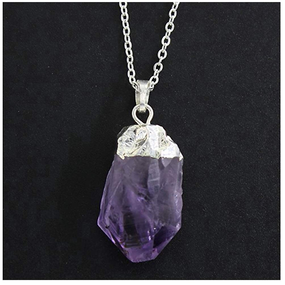 Adabele 1pc Real 925 Sterling Silver Raw Purple Amethyst Crystal Drop Pendant Statement Necklace 18 inch Free Form Healing Chakras Stone Fine Jewelry Gift NK18-21