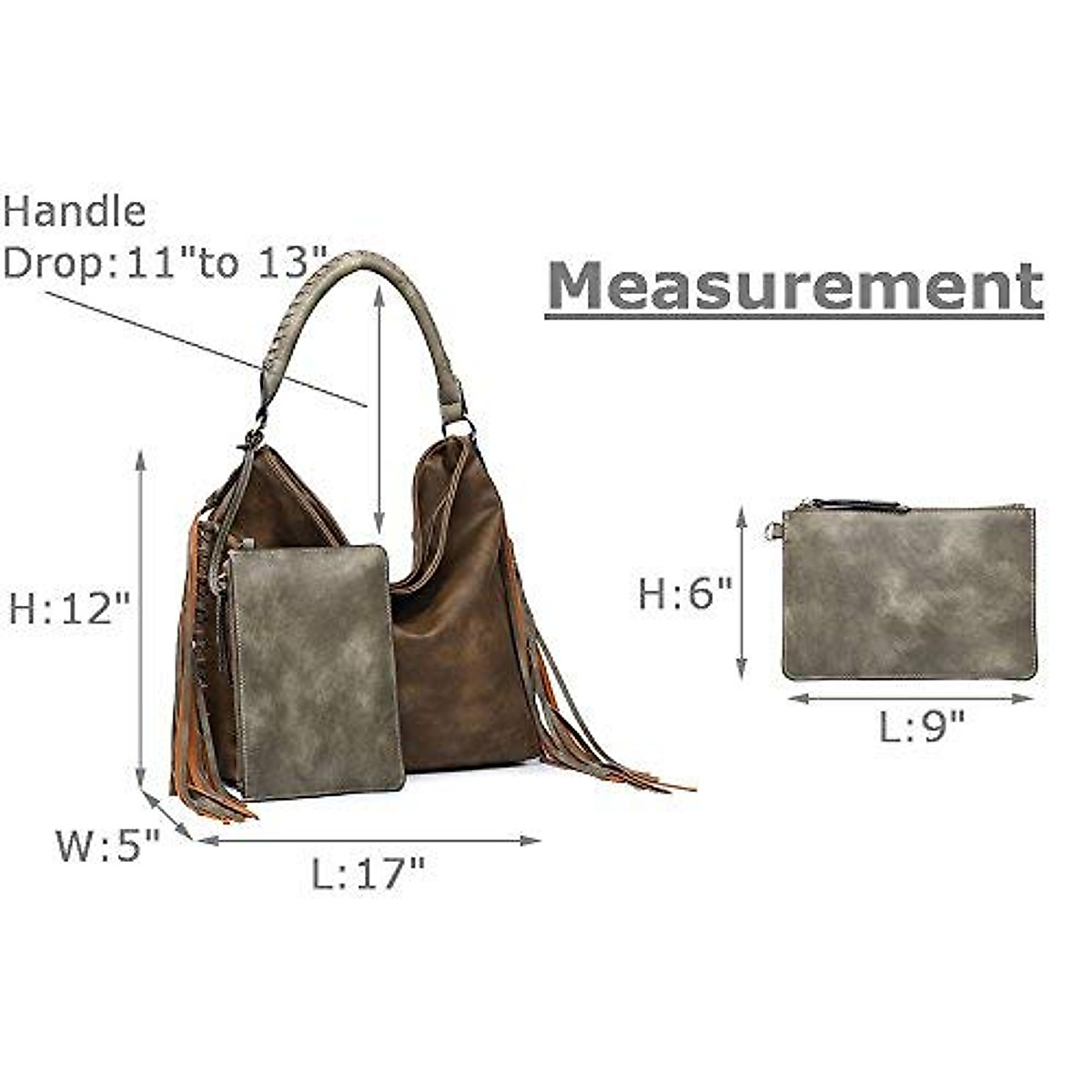 SHOMICO Womens Shoulder Bag Hobo Purse Crossbody Fringe Bags for Ladies Taupe Green Brown Large Big Oversize (Khaki)