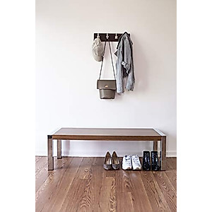 Hickory Hardware Hook Rack for Coats, Hats, Keys, Towels, Purses and More, Easily Mounted on Walls & Doors, Decorative Heavy Duty Hook Rail, 4 Hooks, Cocoa Wood Grain with Satin Nickel Finish