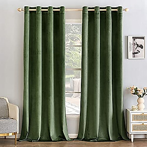EMEMA Olive Green Velvet Curtains 84 inches - Elegent Velvet Curtains Window Drapes Grommet Thermal Insulated Room Darkening Home Decoration for Living Room Bedroom W52 x L84, 2 Panels