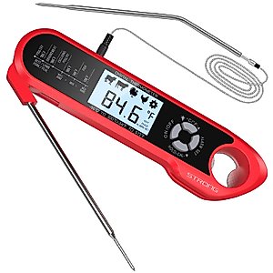 Meat Thermometer, DecorStar Dual Probe Food Thermometer with Backlight & Calibration, Digital Instant Read Meat Thermometer for Kitchen, Food Cooking, BBQ, Milk, Coffee, and Oil Deep Frying (Red)