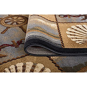 Seashore Nautical Novelty Lodge Pattern Beige Scatter Mat Rug, 2' x 3'