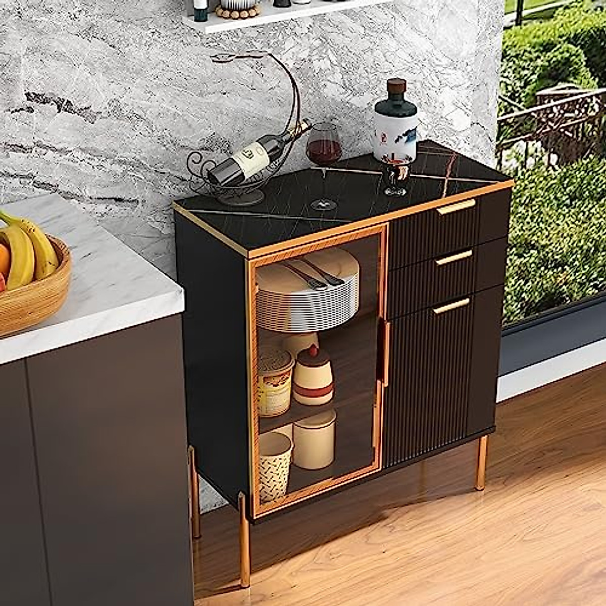 scolyk Buffet Cabinet with Storage:Black Cabinet with Drawers,Farmhouse Coffee Bar Cabinet with Storage,Black Buffet Cabinet,Kitchen Sideboard Cabinet