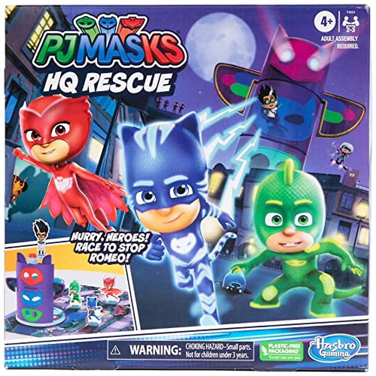 PJ Masks Hasbro Gaming HQ Rescue Kids Board Game, Preschool Games, Race to Stop Romeo, Includes 3D Plastic Tower, Kids Games Ages 4 and Up