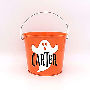 Personalized Halloween Ghost Name Pail - Choose The Color - Metal Pail Bucket Basket Bag for Girls and Boys
