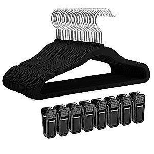 Velvet Hangers 60 Pack and Hanger Clips 100 Pack, Velvet Hangers with Clips for Pants, Skirts, Shorts, Socks, etc