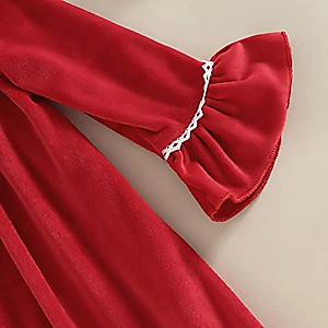 Qiylii Kids Baby Girls Xmas Velvet Nightdress Baby Gown Ruffle Long Sleeve Nightgown Dress Sleepwear Loungewear (Red Velvet 18-24 Months)