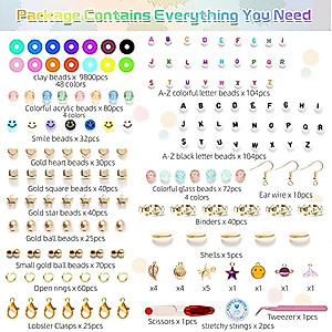 LXUEO Clay Beads 9800 Pcs Bracelet Making Kit, 48 Colors Polymer Clay Beads for Bracelets Jewelry Making Kit, with Spacer Heishi Beads Pendant Charms Kit Scissors and Elastic Strings,Gift for Girls
