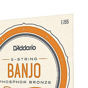 D'Addario EJ55 Banjo Strings 5 String Set - Banjo Strings Set - Phosphor Bronze, Medium, 10-23