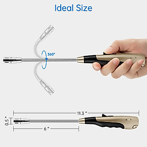 Butane Lighter Torch Long Lighter Jet Flame Windproof Lighter with Visual Fuel Window for Fireplace Kitchen Grill BBQ Camping, Gold (No Butane Included)