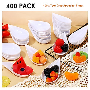 400 Pcs 4 Inch Plastic Appetizer Spoons Tasting Spoons Disposable Mini Appetizer Plates Tear Drop Serving Spoons Dessert Spoons Teardrop Asian Spoon for Party Dessert Dishes Catering (White)