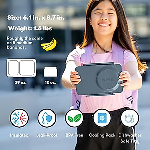 OmieBox UP bento Box for Kids | Insulated Lunch Box | Leak Proof Thermos Food jar | Cooler ice Pack | 2 Compartments (Graphite)