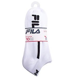 FILA Men's Racing Striped No Show Socks, White (10 Pack), One Size