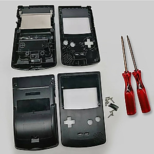 Cowhilan Replacement IPS Full Housing Shell Case + Screwdrivers Compatible with Gameboy Color GBC IPS Highlight Screen Console, Black
