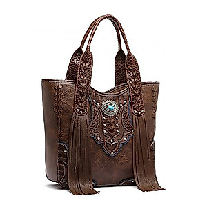 Cowgirl Trendy Western Style Concealed Carry Pocket Country Fringe Purse Handbag Totes Shoulder Bag Brown