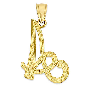 Ice on Fire Jewelry 10k Solid Real Gold Cursive Initial Pendant, English Alphabet A-Z Letter Charm with Diamond Cut (A)