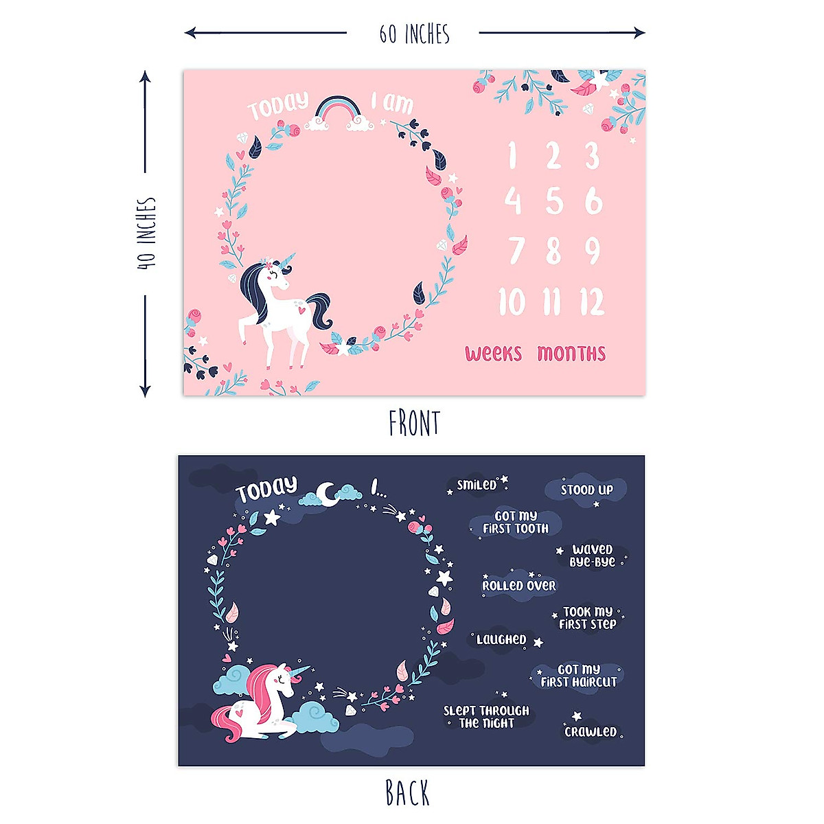 Baby Monthly Milestone Blanket Girl | Markers and Headband Included | Gift-Ready Box | Premium Ultra Soft Warm Minky Fleece | Large 40X60 Thick Newborn Photography Props Backdrop |Shower Gifts-Idea