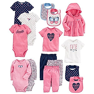 Carter's Baby Girls' 15-Piece Basic Essentials Set, Floral, 18 Months