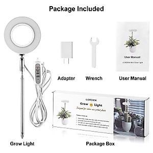 LORDEM Grow Light, Full Spectrum LED Plant light for Indoor Plants, Height Adjustable Growing Lamp with Auto On/Off Timer 4/8/12H, 4 Dimmable Brightness, Ideal for Small Plants
