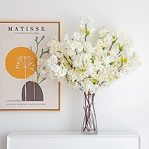 Luyue 42in Artificial Cherry Blossom White Flowers 6 Pack Silk Cherry Blossoms Branches Fake Sakura Flower Trees Decor for Wedding Decoration Home Office