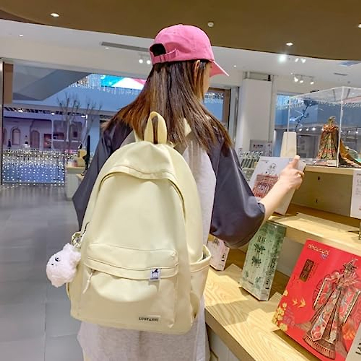 VTTDB Kawaii Backpack with Cute Accessories Casual Aesthetic Daypack Waterproof Travel Rucksack Large Laptop Bag for Women (yellow)
