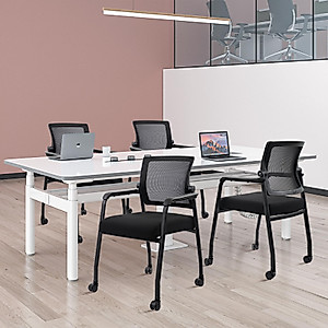 KLASIKA Waiting Room Chairs with Wheels, Adjustable Mesh Backrest, Desk Chair with Ergonomic Lumbar Support and Thickened Seats Cushion, Black