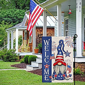 CROWNED BEAUTY 4th of July Patrioctic USA Blue Gnome Garden Flag 12x18 Inch Double Sided Memorial Independence Day Outside Yard Party Decoration