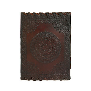 8" Leather Journal with string closure & stone Writing Pad Blank Notebook Handmade Notepad For Men & Women Unlined Paper Art Sketchbook Travel Diary To Write Book Of Shadows Refillable Grimoire Large