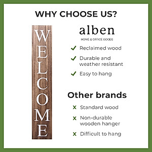 ALBEN Premium Extra Large Welcome Sign for Front Door Porch – 5 Feet Tall (58" x 11") Standing Vertical Wooden Sign, Indoor Home Decor Wall Decorations (Brown)