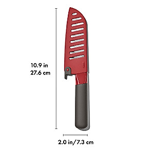 OXO Outdoor 5.5in/14cm Santoku Knife with Locking Sheath,Gray/Red