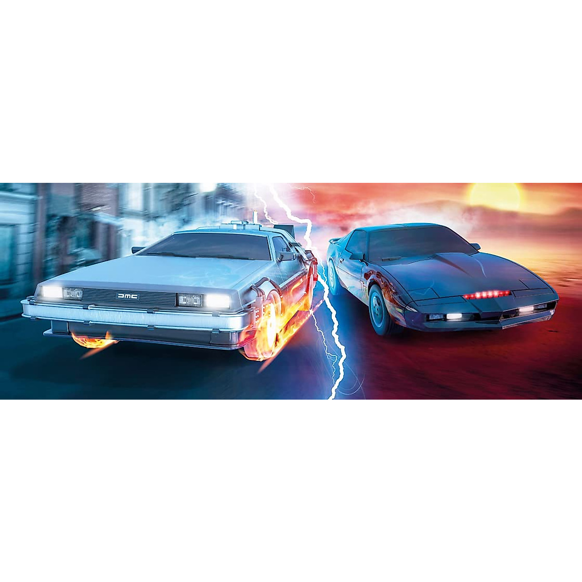 Scalextric C1431M 1980s TV - Back to The Future vs Knight Rider Race Set- Mains Power Slot Car Race Track Sets, 1:32 Scale Set, Electric Racing Toys for Adults or Kids, Age 8+